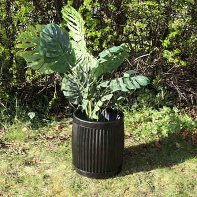 Melody Maison Medium Round Metal Black & Gold Dolly Tub Planter Pot - 34cm x 30cm