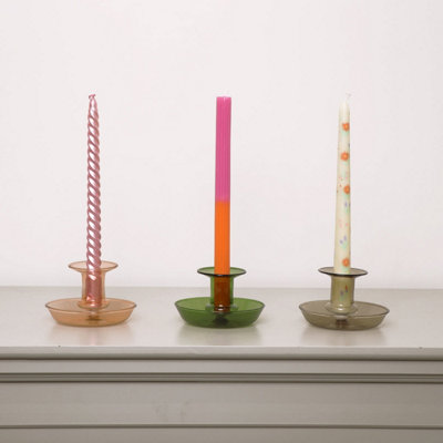 Melody Maison Orange Rust Glass Round Candlestick Holder