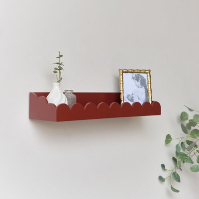 Melody Maison Oxblood Dark Red Scalloped Wall Storage Shelf - 61cm