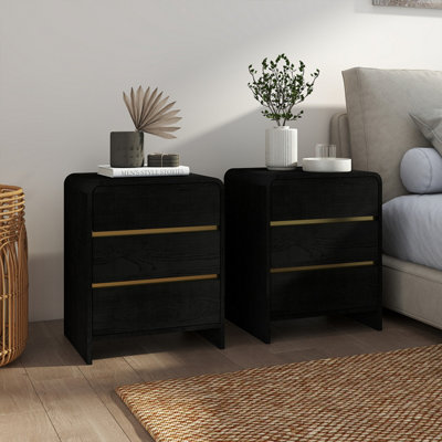 Melody Maison Pair of Black 3 Drawer Bedside Tables - Meridian Black Range