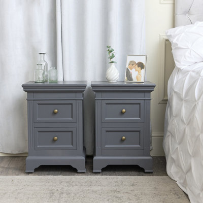 Melody Maison Pair of Midnight Grey Two Drawer Bedside Tables - Daventry Midnight Grey Range ...