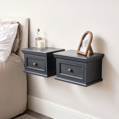 Melody Maison Pair of Navy Black Wall Mounted Bedside Tables - Daventry ...