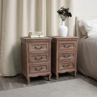 Melody Maison Pair of Solid Wood 3 Drawer Bedside Tables - Hessian Range
