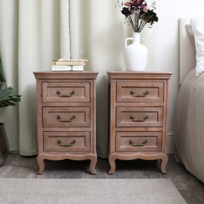 Melody Maison Pair of Solid Wood 3 Drawer Bedside Tables - Hessian Range