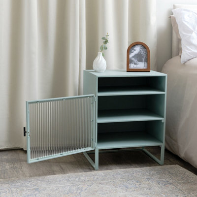 Melody Maison Pale Blue Reeded Glass Bedside Table