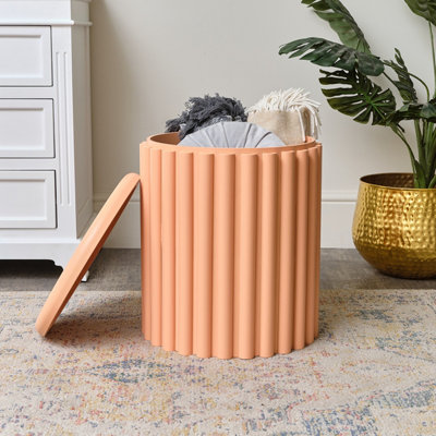 Melody Maison Peach Wooden Fluted Storage Stool / Side Table