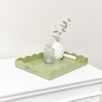 Melody Maison Rectangle Olive Green Scalloped Tray