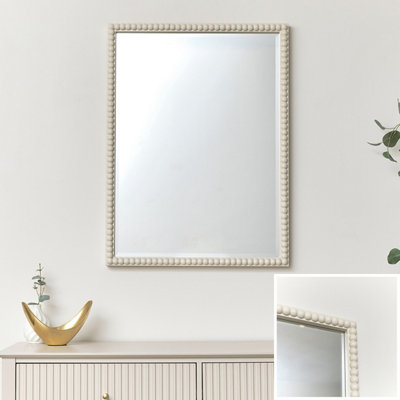 Melody Maison Rectangle Pale Taupe Bobbin Bobble Wall Mirror 62cm x 82cm