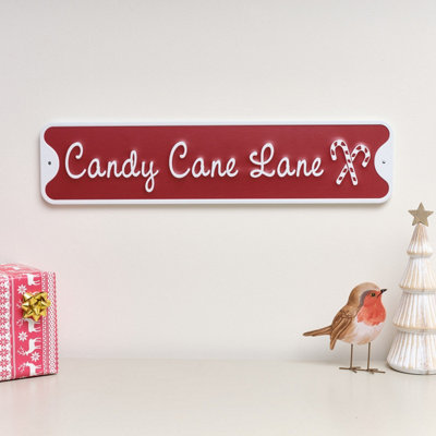 Melody Maison Red and White Candy Cane Lane Decorative Sign