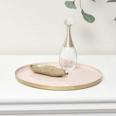 MELODY MAISON ROUND METAL GOLD & PINK TRAY
