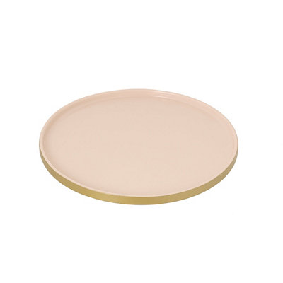 MELODY MAISON ROUND METAL GOLD & PINK TRAY