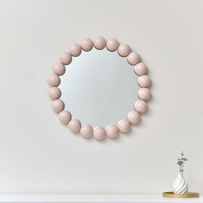 Melody Maison Round Pink Bobble Bobbin Wall Mirror - 60cm x 60cm