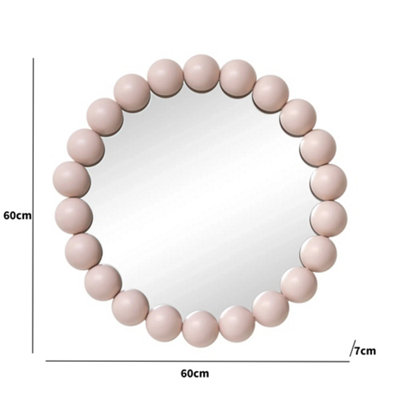 Melody Maison Round Pink Bobble Bobbin Wall Mirror - 60cm x 60cm