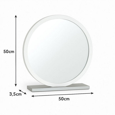 Melody Maison Round White & Silver Freestanding Table Top Mirror