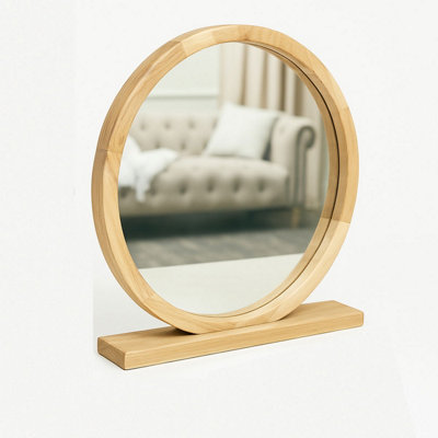 Melody Maison Round Wooden Freestanding Table Top Mirror