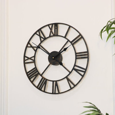 Melody Maison Rustic Black Skeleton Wall Clock with Roman Numerals 40cm ...