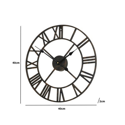 Melody Maison Rustic Black Skeleton Wall Clock with Roman Numerals 40cm ...