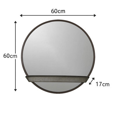 Melody Maison Rustic Industrial Round Mirror with Shelf 60cm x 60cm