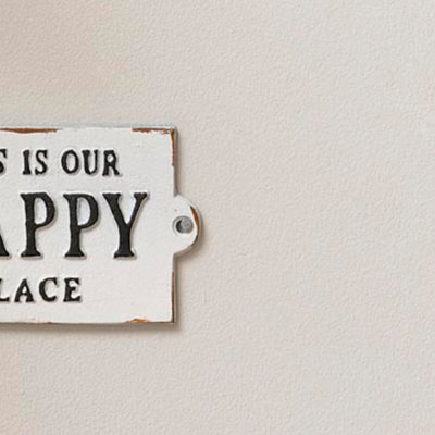 Melody Maison Rustic White Metal 'Happy Place' Wall Sign