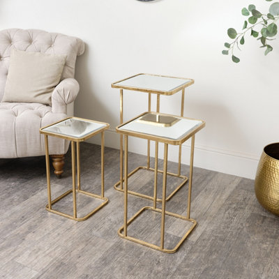 Melody Maison Set of 3 Gold Mirrored Square Side Tables