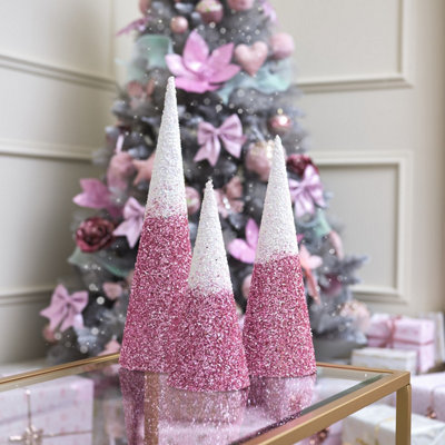 Melody Maison Set of 3 Pink Ombre Cone Christmas Trees - 47cm | DIY at B&Q