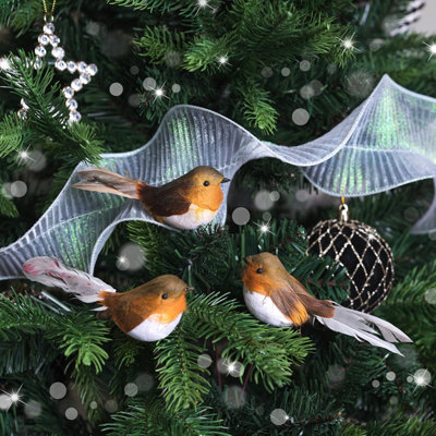 Melody Maison Set of 3 Red Robin Feather Christmas Decorations - 50cm