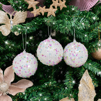 Melody Maison Set of 3 Round White & Multicoloured Sparkle Gem ...