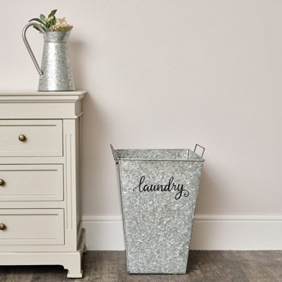 Melody Maison Silver Glavanised Metal Storage / Laundry Basket - 50cm