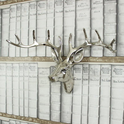 MELODY MAISON SILVER METAL STAGS HEAD 38CM X 25CM