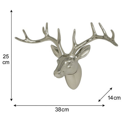 MELODY MAISON SILVER METAL STAGS HEAD 38CM X 25CM