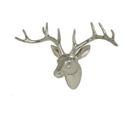 MELODY MAISON SILVER METAL STAGS HEAD 38CM X 25CM