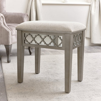 Melody Maison Silver Mirrored Lattice Stool - Sabrina Silver Range ...