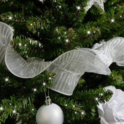 Melody Maison Silver Sparkle Ruffle Christmas Tree Ribbon - 270cm