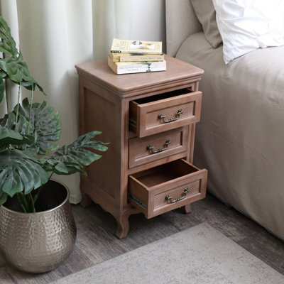 Melody Maison Solid Wood 3 Drawer Bedside Table - Hessian Range