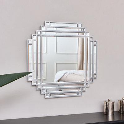 Melody Maison Square Silver Art Deco Fan Wall Mirror 55cm x 55cm | DIY ...