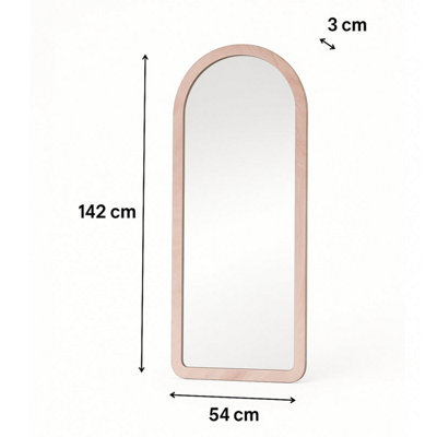 Melody Maison Tall Baby Pink Velvet Arched Frame Wall Mirror 54cm x 142cm