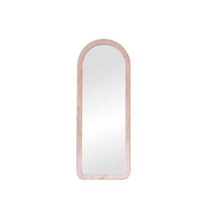 Melody Maison Tall Baby Pink Velvet Arched Frame Wall Mirror 54cm x 142cm