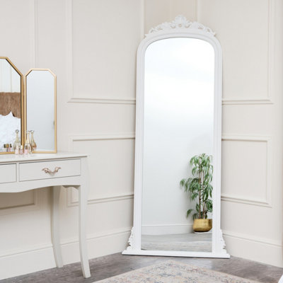 Melody Maison Tall White Ornate Vintage Wall / Leaner Mirror 80cm x 180cm