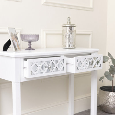 Melody Maison White Mirrored Lattice Console Table / Dressing Table ...