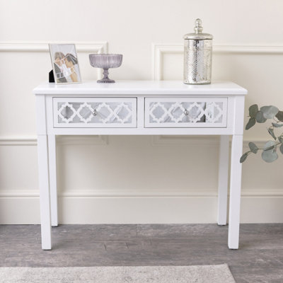 Melody Maison White Mirrored Lattice Console Table / Dressing Table ...