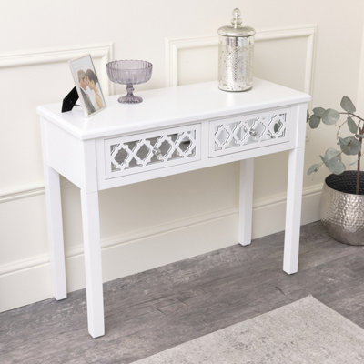Melody Maison White Mirrored Lattice Console Table / Dressing Table ...