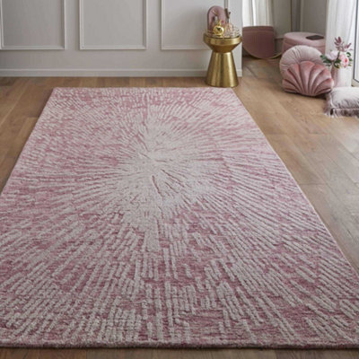 Melrose 100% Wool Made Pink Burst Contemporary Pattern Large Indoor ...