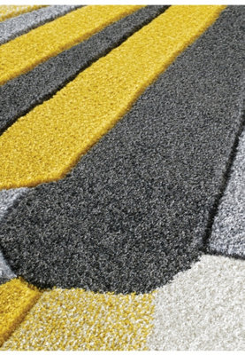 Melrose Carved Abstract Yellow Grey Patterned Indoor Large Area Rug 160 ...