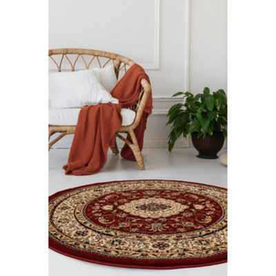 Melrose Classic Traditional Red Vintage Round Rug 133x133cm