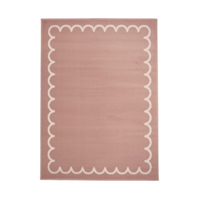 Melrose Colorama Frill Border Pink Indoor Medium Area Rug 120x170cm