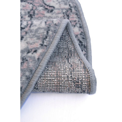 Melrose Colorama Traditional Grey/Pink Medium Indoor Round Area Rug 120 ...