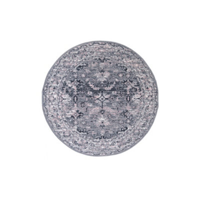 Melrose Colorama Traditional Grey/Pink Medium Indoor Round Area Rug 120 ...