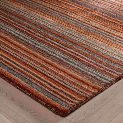Melrose Mubai Stripe Wool Made Rust Area Rug 200/285cm
