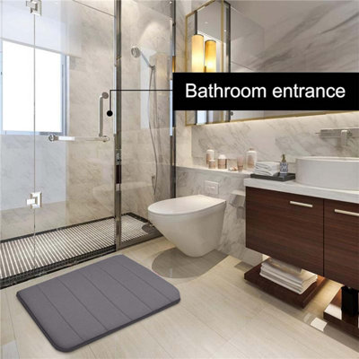 Memory Foam Bath Shower Mats Grey Bathroom Rug Super Soft Water ...