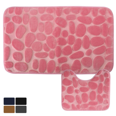 Memory Foam Pedestal Bath Mat Set - Pink
